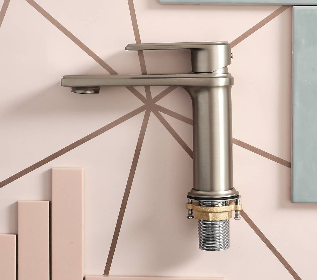 brushed nickel bathroom brassware | Big Bathroom Inspiration