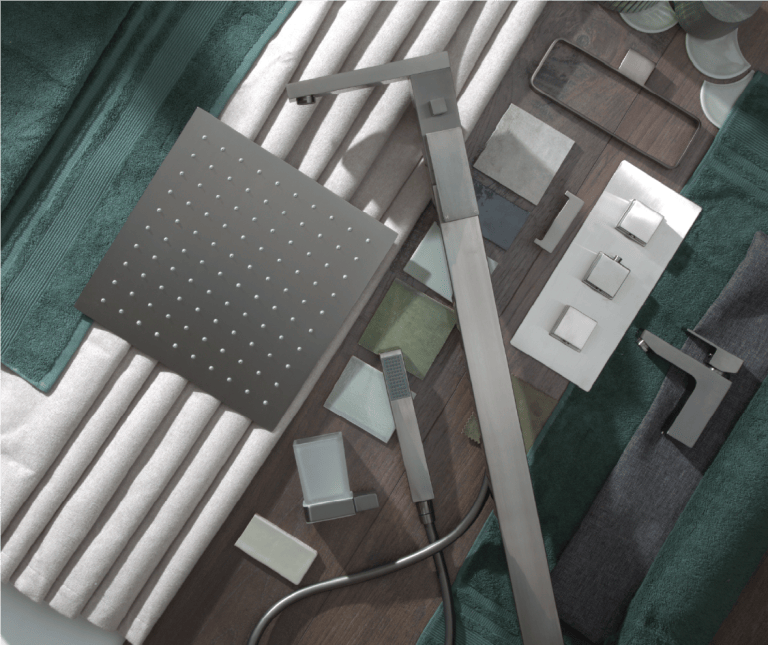 gun metal grey bathroom brassware | Big Bathroom Inspiration