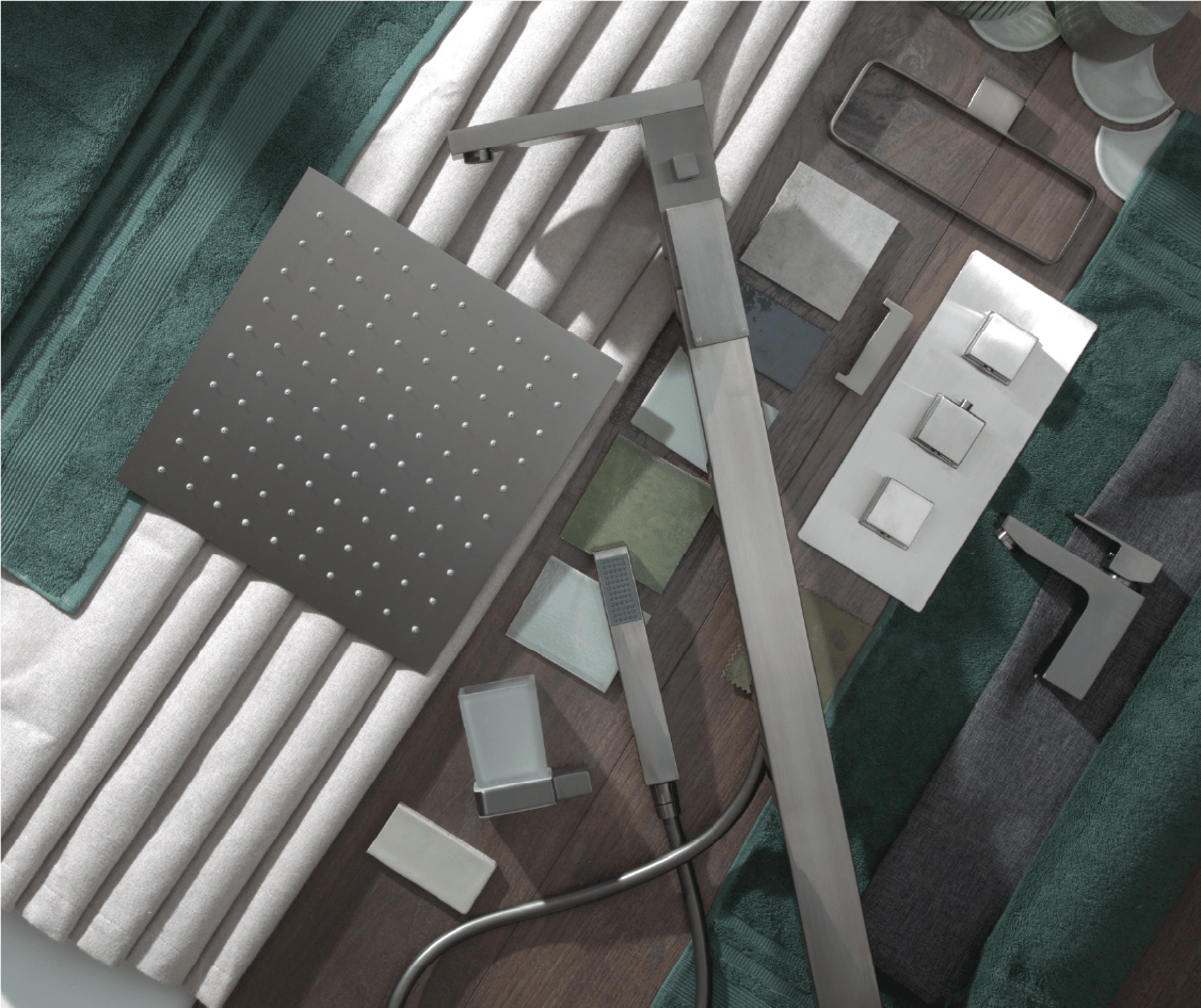 gun metal grey bathroom brassware | Big Bathroom Inspiration